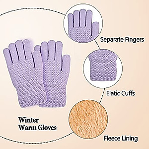 Kids Winter Beanie Hat Toddler Gloves Girls Infinity Scarf Youth Neck Warmer Warm Fleece Pom Cap Purple Thermal Knit Set 6-10 Years Old, Gorros Gorras Bufandas Para Niñas Niños, Gifts for Childrens