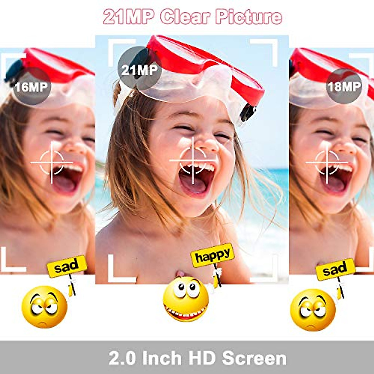 Kids Camera,21MP HD 3M Waterproof Digital Camera Kids,Kids Waterproof Camera 2.0 Inch LCD Display,8X Digital Zoom,Flash and Mic for Kids Boys Girls Gift(Pink)