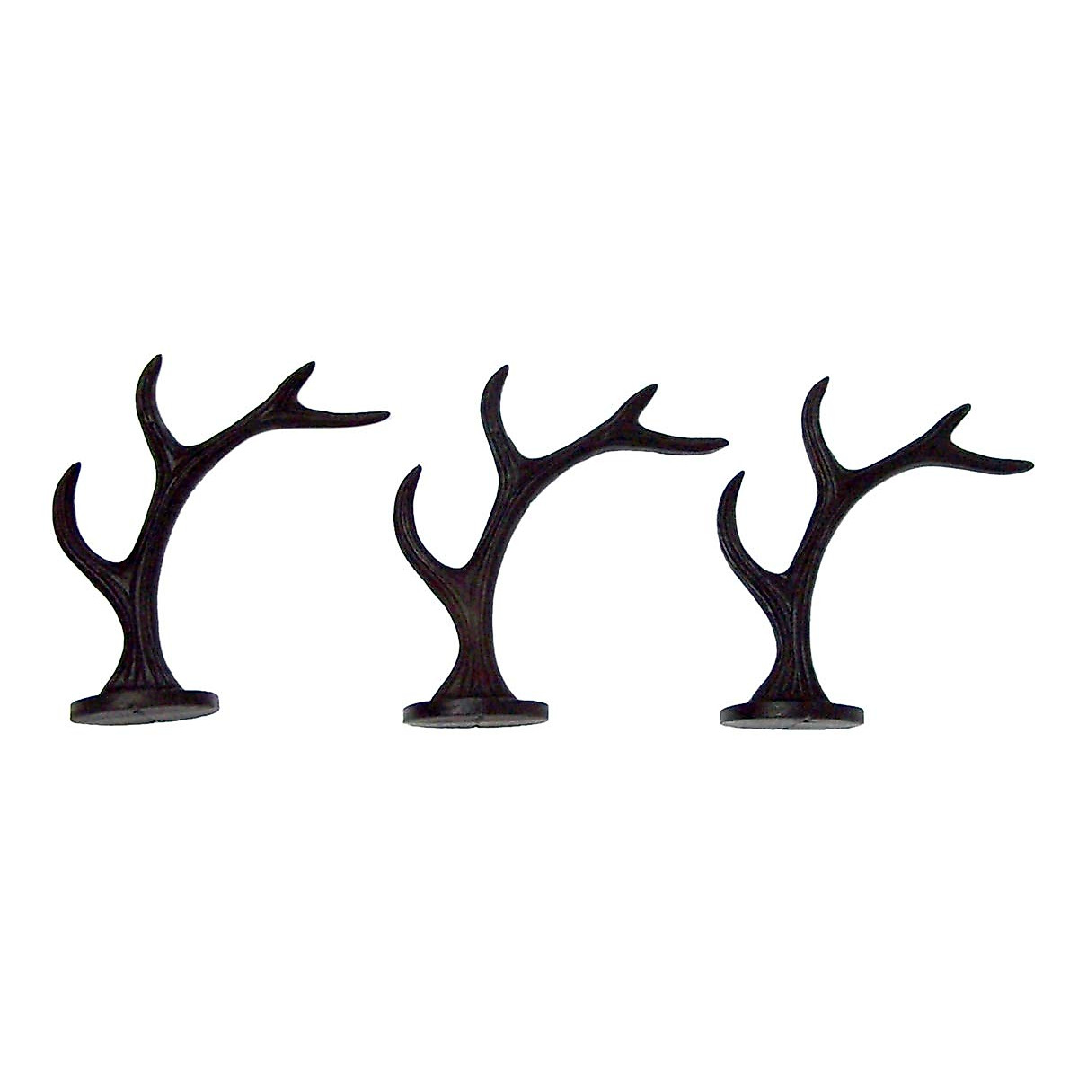 Wowser Four Point Dark Brown Deer Antler Cast Iron Wall Mount Coat Hooks, 5 1/2 Inch, Set of 3