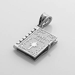 Claddagh Gold Religious Jewelry Sterling Silver 3D Santa Biblia Book w/Lord's Prayer in Spanish Charm Pendant