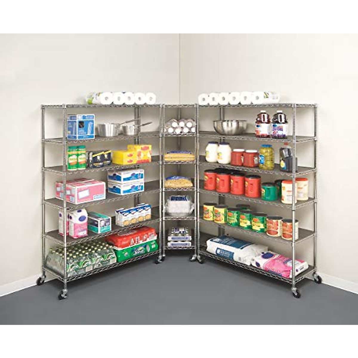 Seville Classics UltraDurable Commercial-Grade 6-Tier NSF-Certified Corner Steel Wire Shelving with Wheels, 28" W x 28" D x 72" H