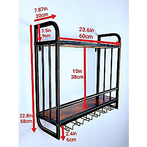 GXIONGMY (2 Tier - 23.6in) Industrial Wine Rack Wall Mounted, Easy to Install, Hanging Wine Rack, 100% Pine Solid Wood, Galvanized Steel