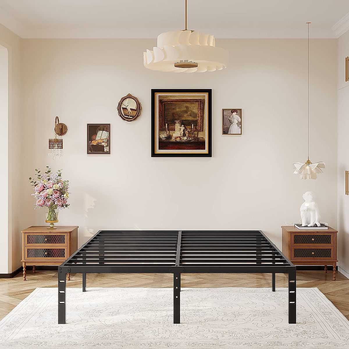 zunatu 18 Inch California King Metal Bed Frame Foundation No Box Spring Needed Heavy Duty Tall Platform with Large Storage Easy Assembly Mattress Noise Free, Black