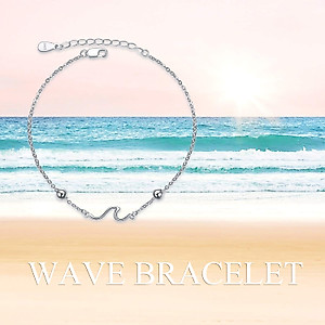 YFN Wave Bracelet 925 Sterling Silver Ocean Wave Bracelets Ocean Beach Bracelet for Women Jewelry Gifts