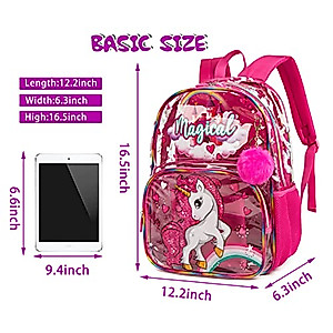 MOHCO Clear Kids Backpack 16 in Transparent Toddlers Backpack See Through Preschool Bag with Lunch Bag and Pencil Case for boys and Girls