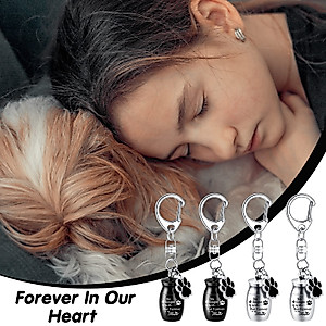 Sasylvia 4 Pcs Pet Urns Keychain Pet Ashes Keychain Dogs Keepsake Cremation Jewelry Stainless Steel Dog Paw Charm Ashes Holder with 4 Storage Bags for Cats Memorial