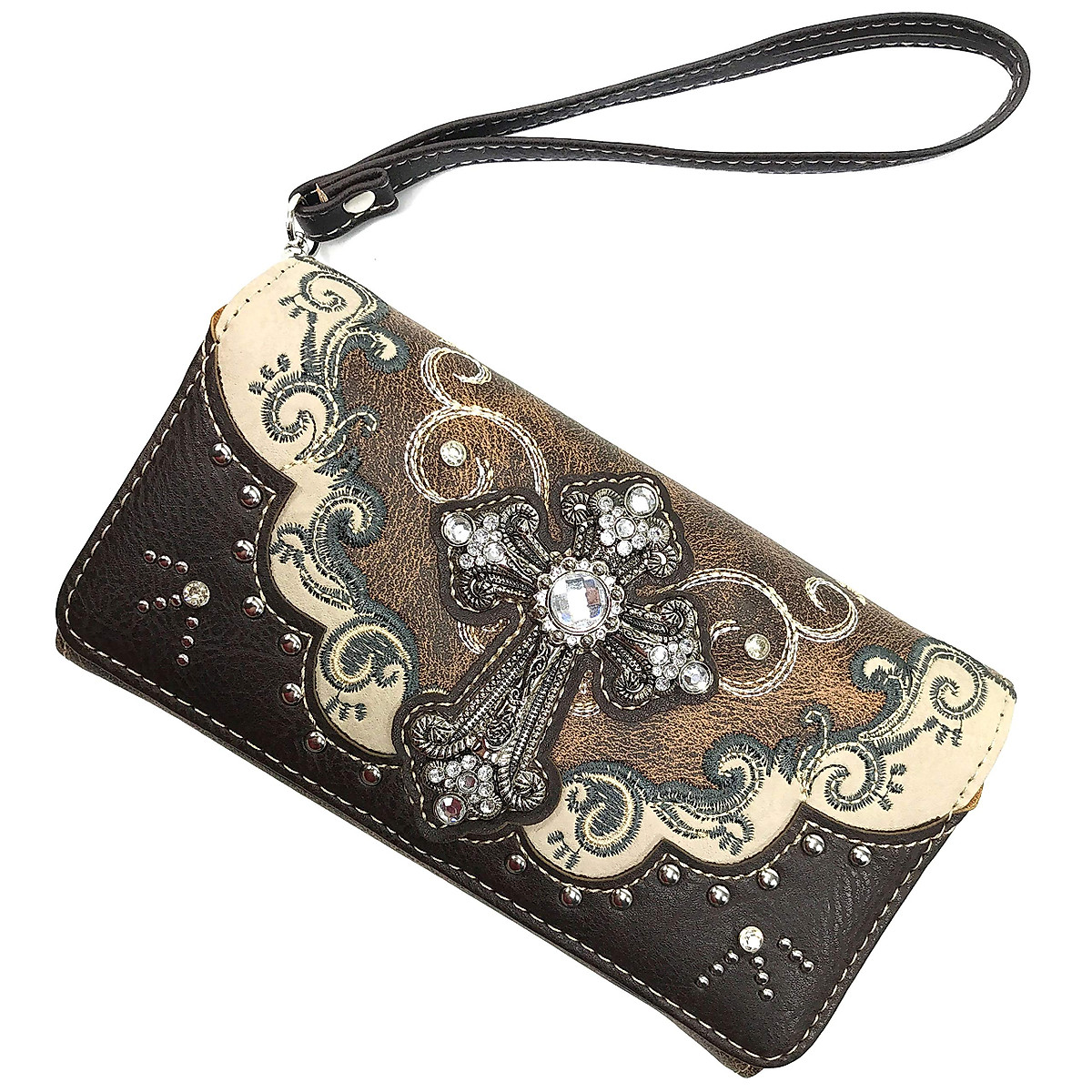 Zelris Western Silver Rhinestone Cross Women Conceal Carry Handbag Wallet Set (Turquoise)