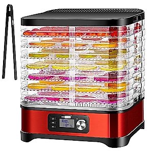 VIVOHOME Food Dehydrator Machine, 8 Trays Meat Hydrator with 48H Digital Timer and Temperature Adjustable 95-176℉ for Fruit Vegetable Beef Jerky Maker, BPA Free, Silicone Trivet Tong Included, Red