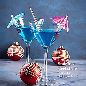 Teivio 12 Pack + Cleaning Brush, 5-inch Extra Short Reusable Stainless Steel Drink Straws for Cocktails, Small Glasses or Cups (Silver)