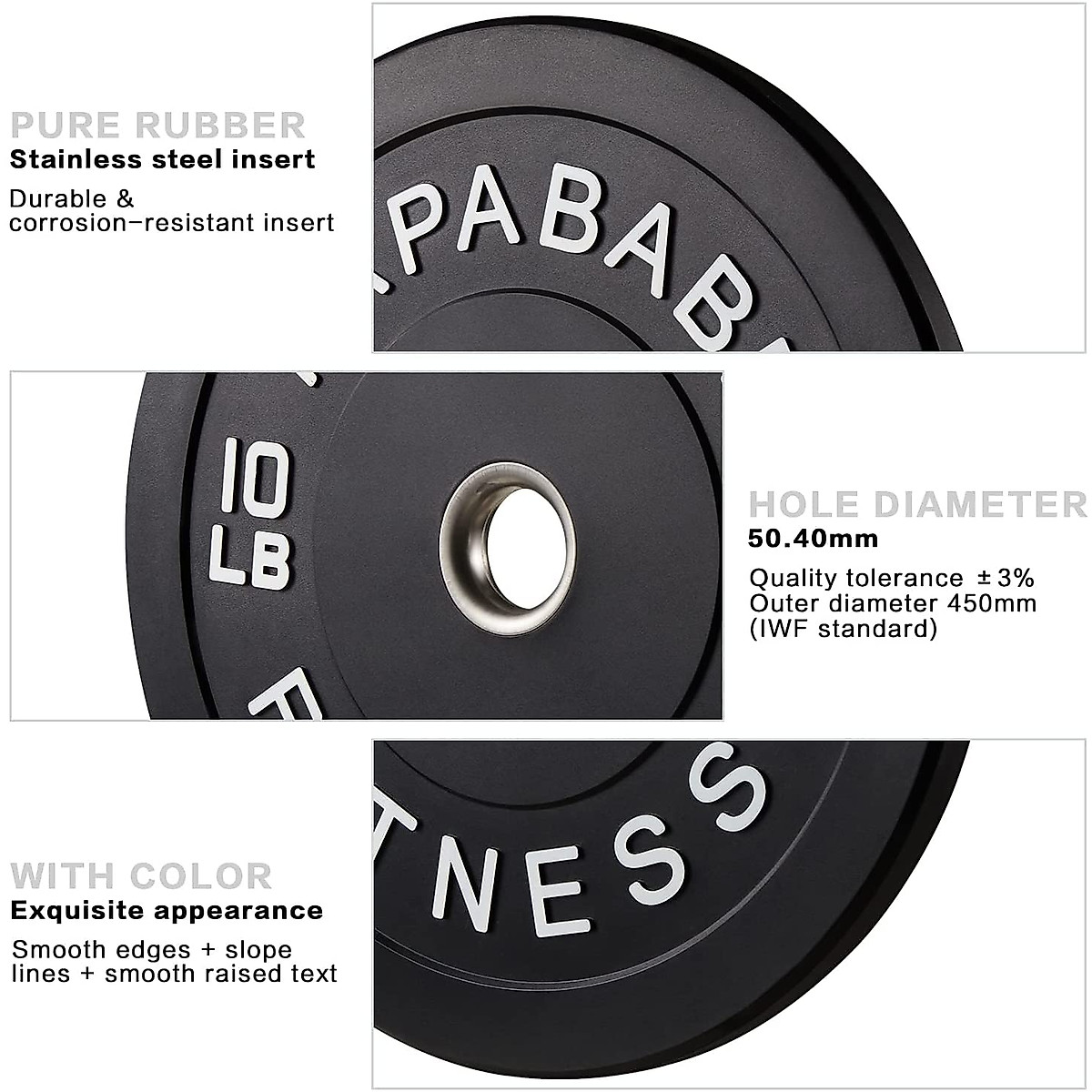 papababe Color Coded 160 LB Olympic Bumper Plate Set With Steel Insert for Weightlifting and Home Gyms