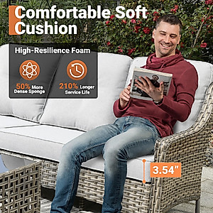 ovios 3 Piece Outdoor Patio Furniture with 3 Seat Sofa & Ottoman,Rattan Wicker Coversation Set with High Back,Sectional Sofa for Outside Porch Balcony Backyard Pool,Light Grey