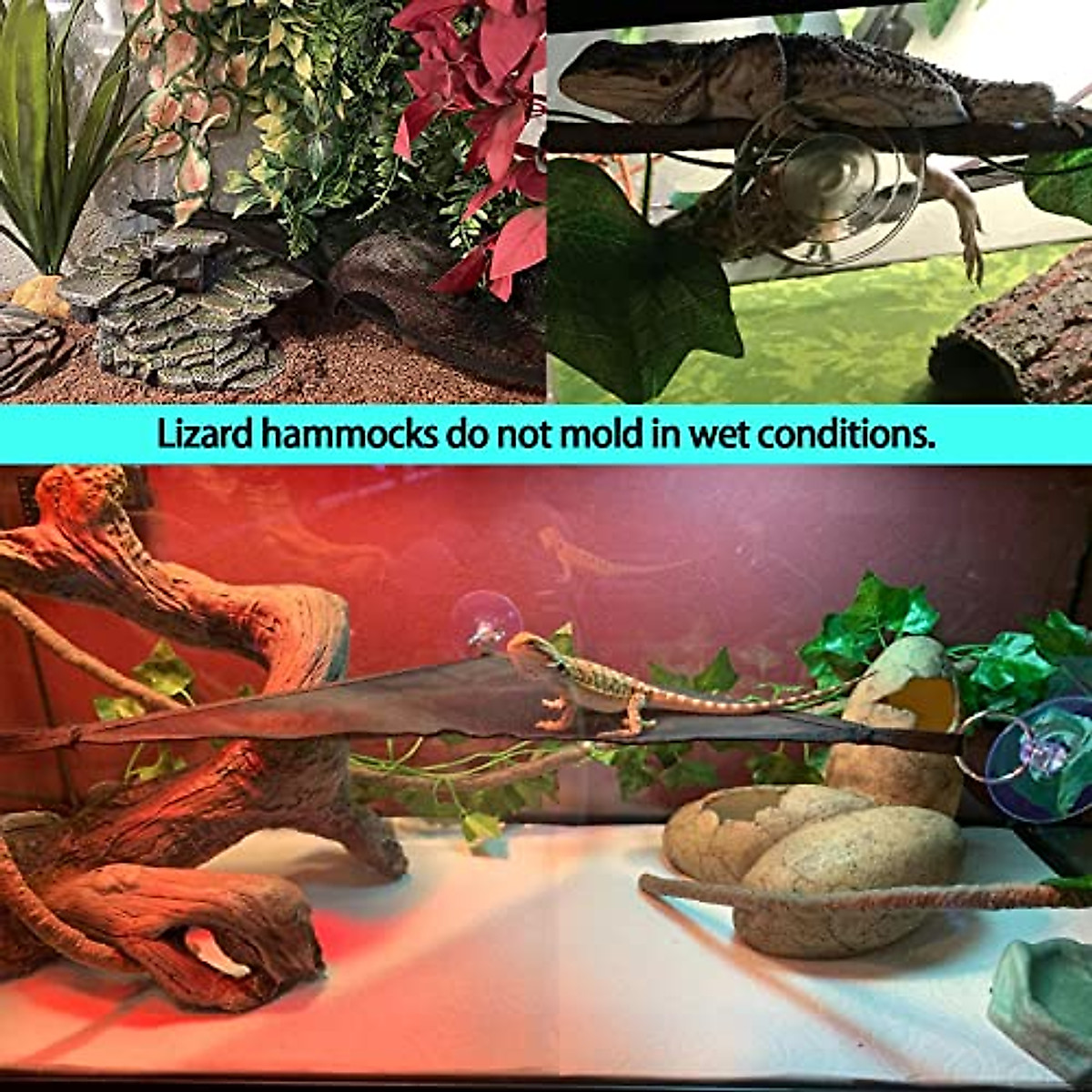 kathson Bearded Dragon Hammock Lounger Reptile Breathable Mesh Hammocks Hanging Vines Plants Tank Accessories Habitat Decor for Lizard Gecko Snake Chameleon Iguana Amphibians(3 PCS)