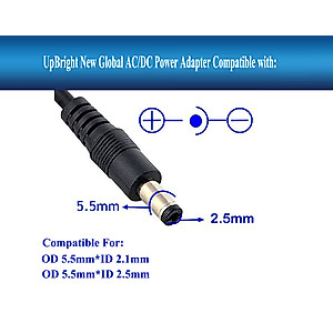 UpBright 12 Volt 1 Amp Standard (12V 1A DC) 12W Compatible with AC Adapter 12VDC 0.5A 1.0A 500mA 1000mA Power Supply Cord Cable Battery Charger w/ 5.5mm (OD) x 2.1mm / 2.5mm (ID) Center Positive Tip