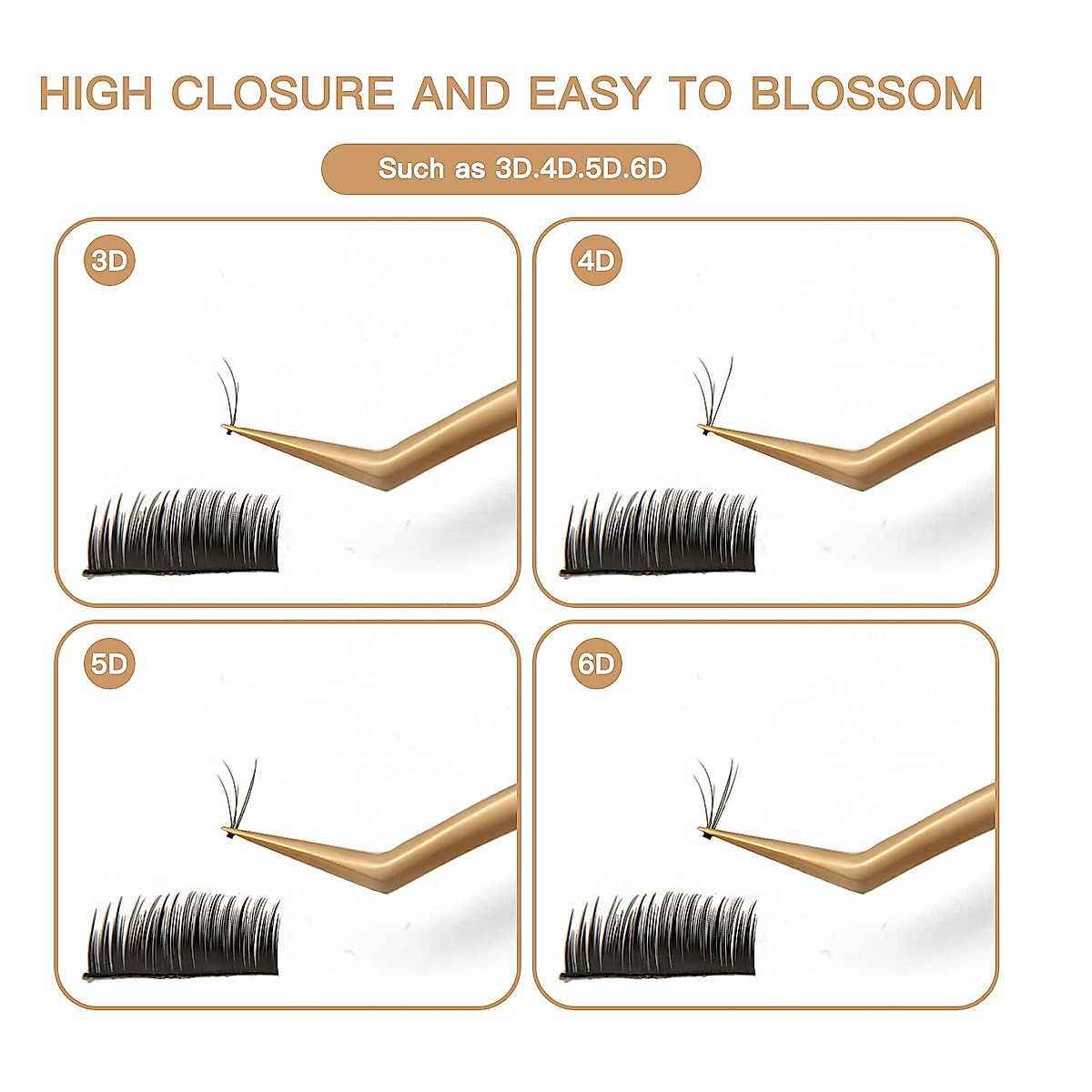 Eyelash Extension Tweezers, 3-Pack,Professional Stainless Steel Tweezers for Volume Lashes, Straight and Curved Tips for 3D-6D,Golden