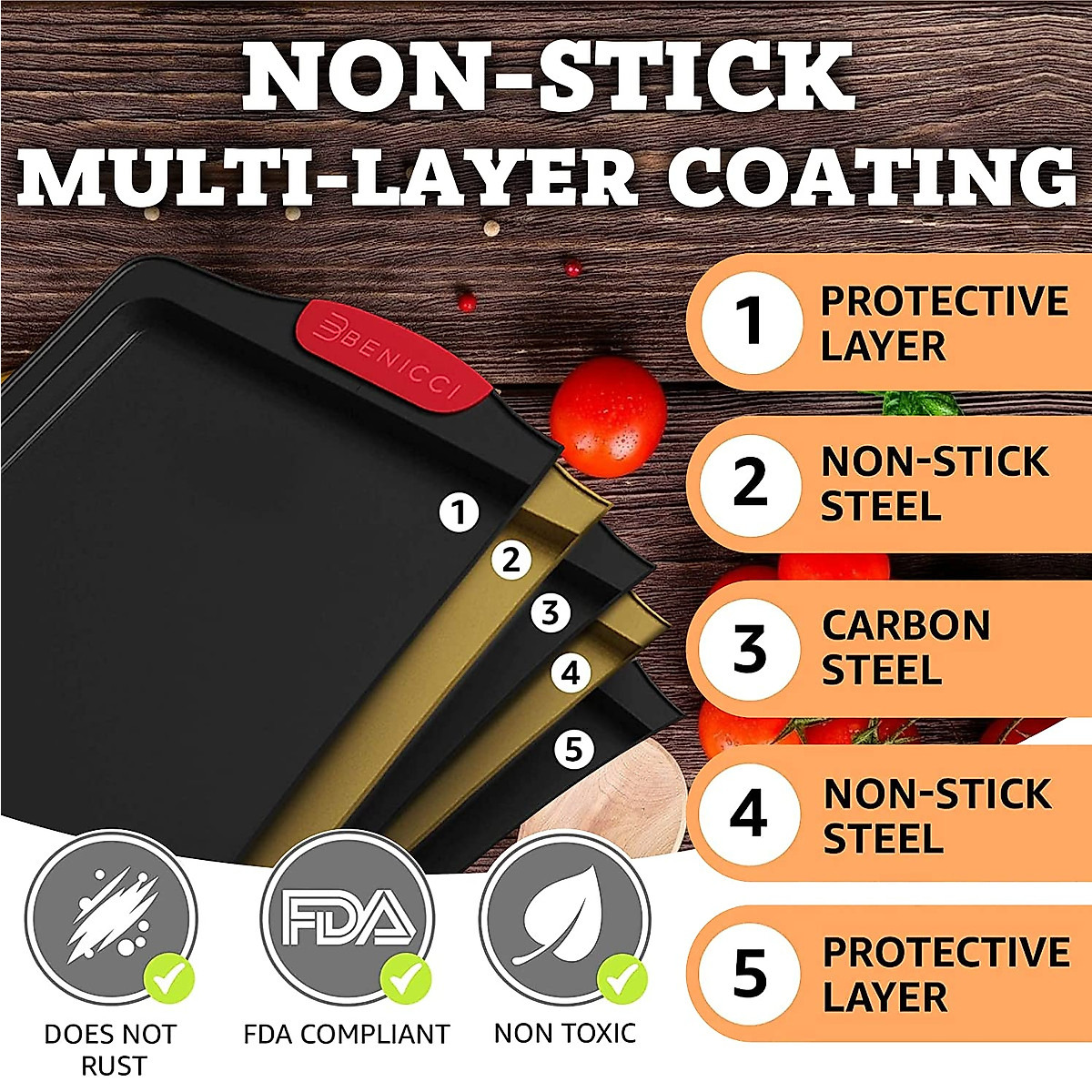 Premium Non-Stick Baking Sheets Set of 3 - Deluxe BPA Free, Easy to Clean Racks w/ Silicone Handles - Bakeware Pans for Cooking Baking Roasting - Lets You Bake The Perfect Cookie or Pastry Every Time