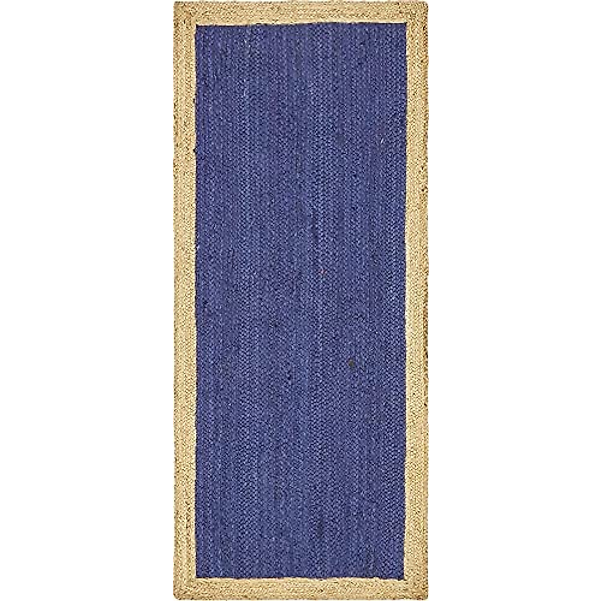 Unique Loom Braided Jute Collection Classic Quality Made Natural Hand Woven with Solid Color Detail, Area Rug, Runner 2' 6" x 6' 0", Navy Blue/Tan