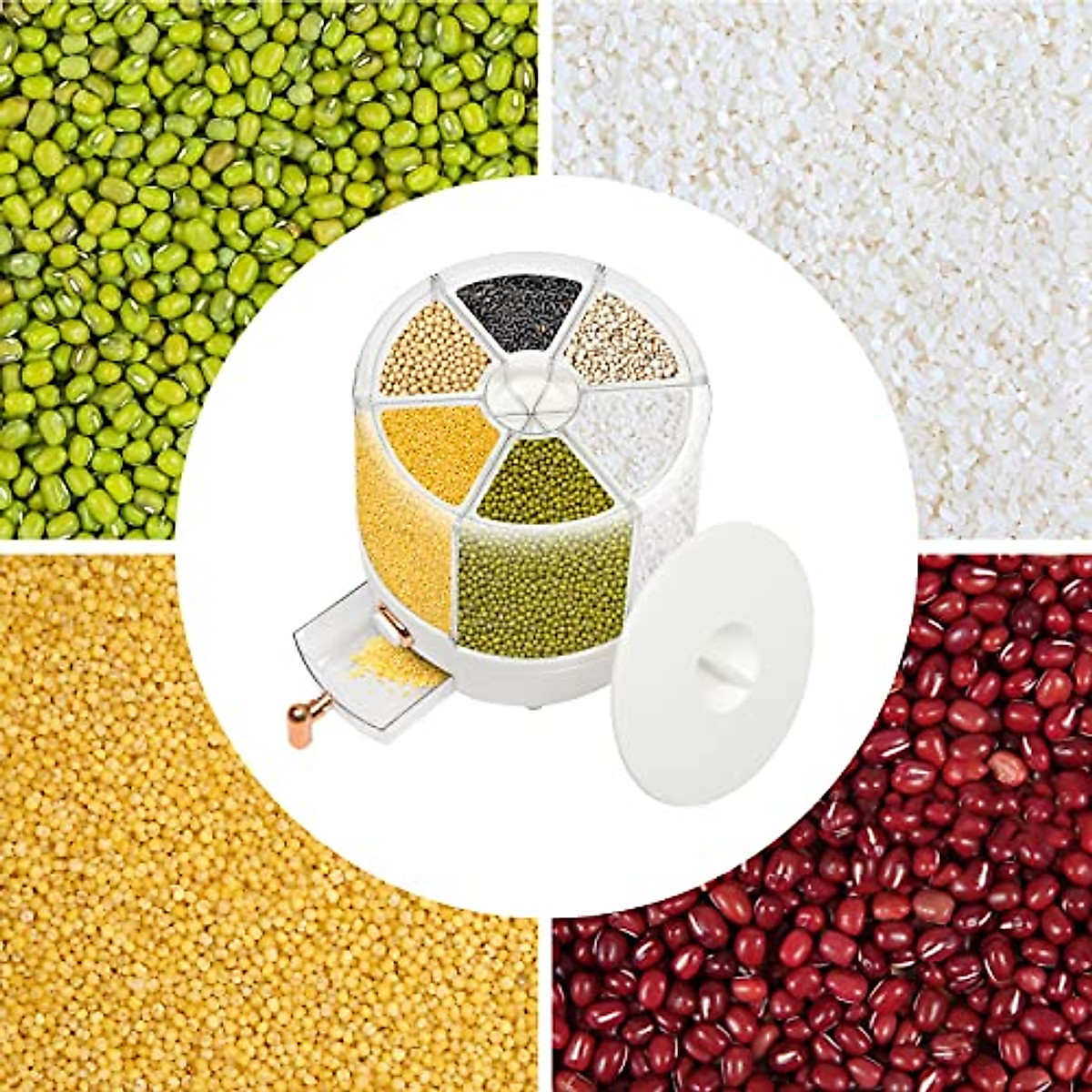 Eapmic 360° Rotatable Cereal Dispenser, One-Click Rice Output, Visible Round Multigrain Tank Cup Dry Rice Container Food Dispenser Sealed Grains Cans Grain Storage Tank for Storage Small Beans