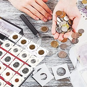 500 Cardboard Coin Holder for Collectors with 25 Sheets Coin Pocket Pages, 500 Pockets Coin Collecting Book Sleeves Protectors Storage and 10 Size 2" x 2" Currency Holders for Coin Collection Supplies