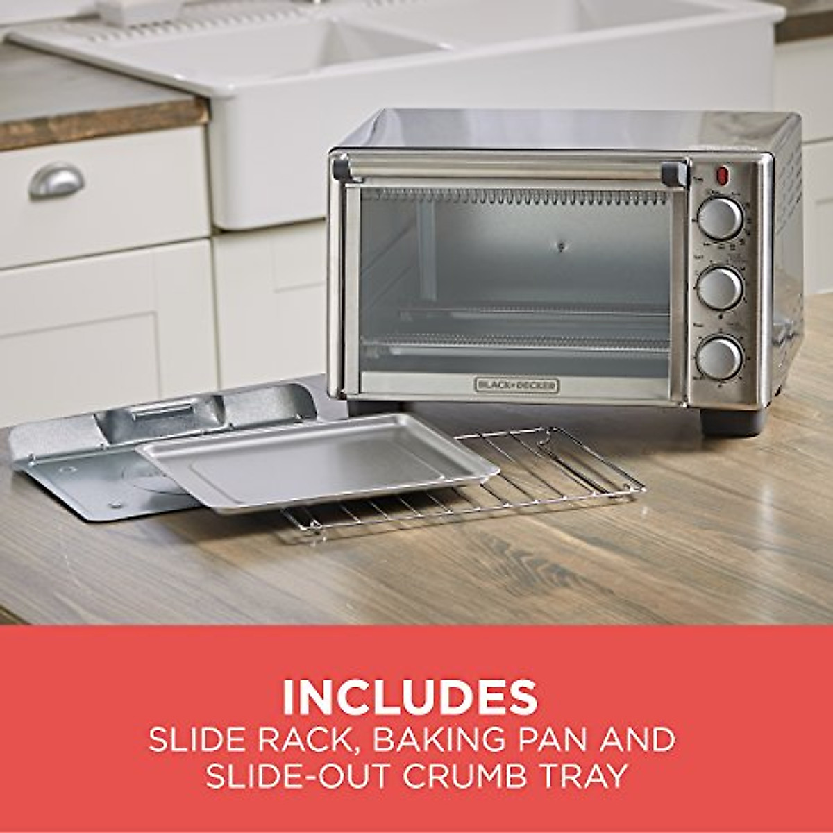 BLACK+DECKER 6-Slice Convection Countertop Toaster Oven, Stainless Steel/Black, TO2050S