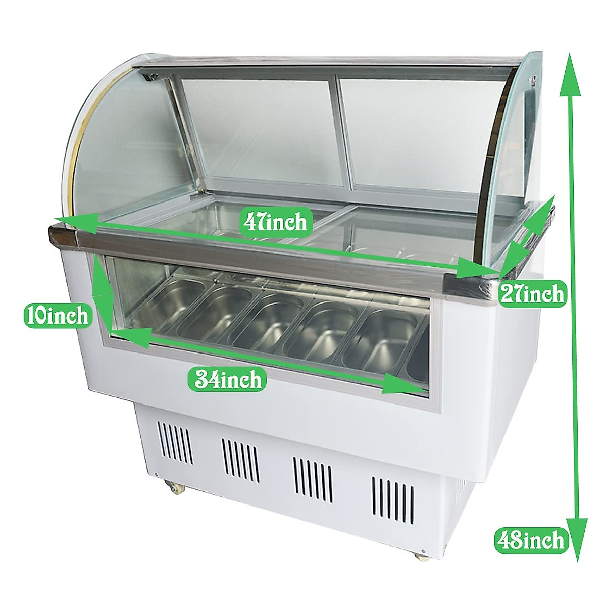 TECHTONGDA Commercial Ice Cream Chest Refrigerator Display Case Showcase Gelato Freezer With LED Light 220V 12 Pan