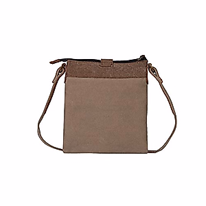 Mona B. Ash Fold-Over and Intermix Convertible Upcycled Canvas Tote and Crossbody Bag with Vegan Leather Trim (Intermix-Stone)