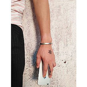 MEALGUET Personalized Cuff Bracelet Stainless Steel Inspirational Bracelets Free Custom Engraved Name Mantra Text Bangle Open Cuff Bangle for Men Women,Antique Grey, 6mm Width