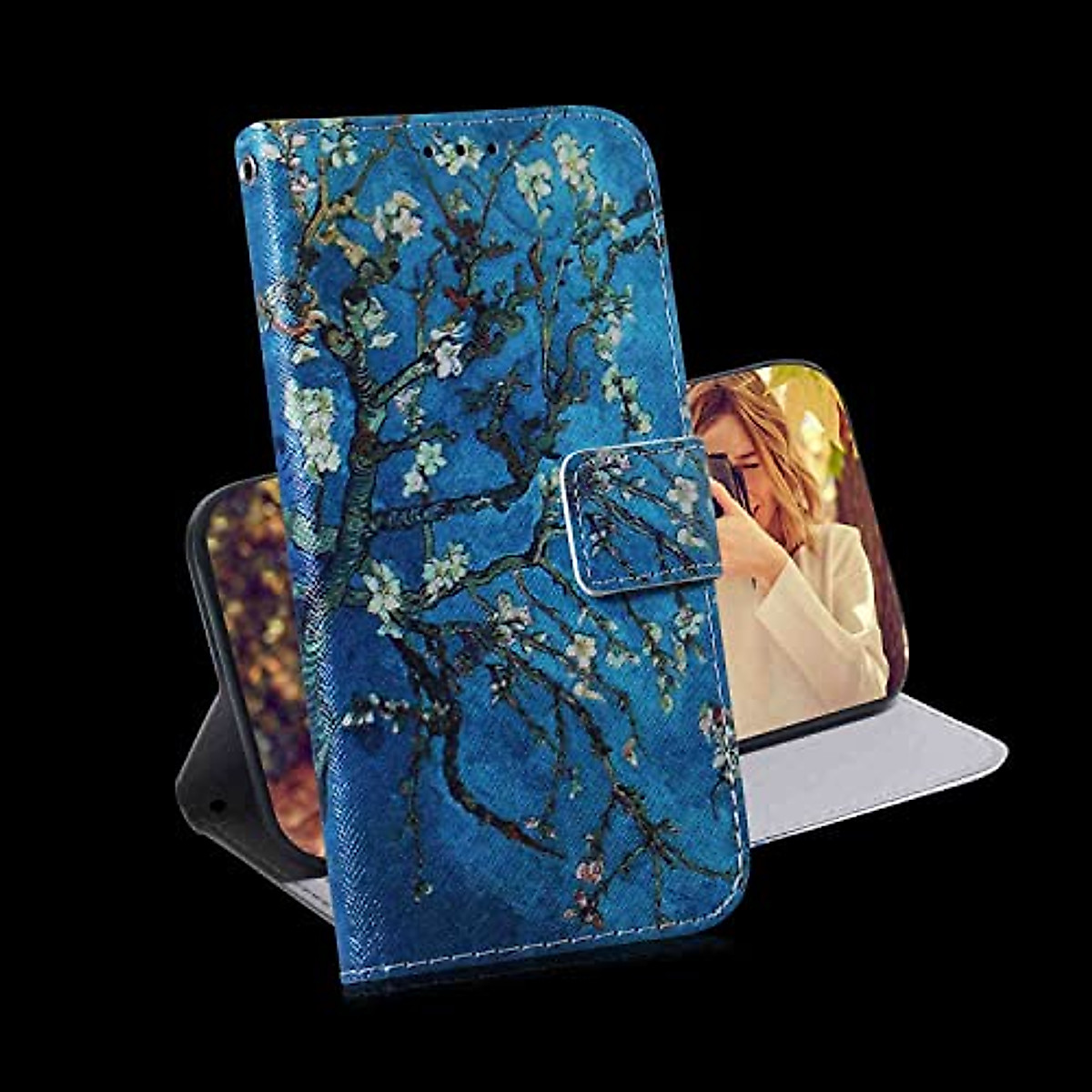 SHOYAO Phone Cover Wallet Folio Case for Oppo REALME 7 PRO, Premium PU Leather Slim Fit Cover for REALME 7 PRO, Horizontal Viewing Stand, Business, Apricot Flower