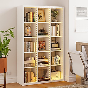 IRONCK 15 Cube Bookcase Storage Shelf Organizer with LED Lights, 5 Tier Bookshelves and Bookcases Display Shelves, Horizontally or Vertically Use, White