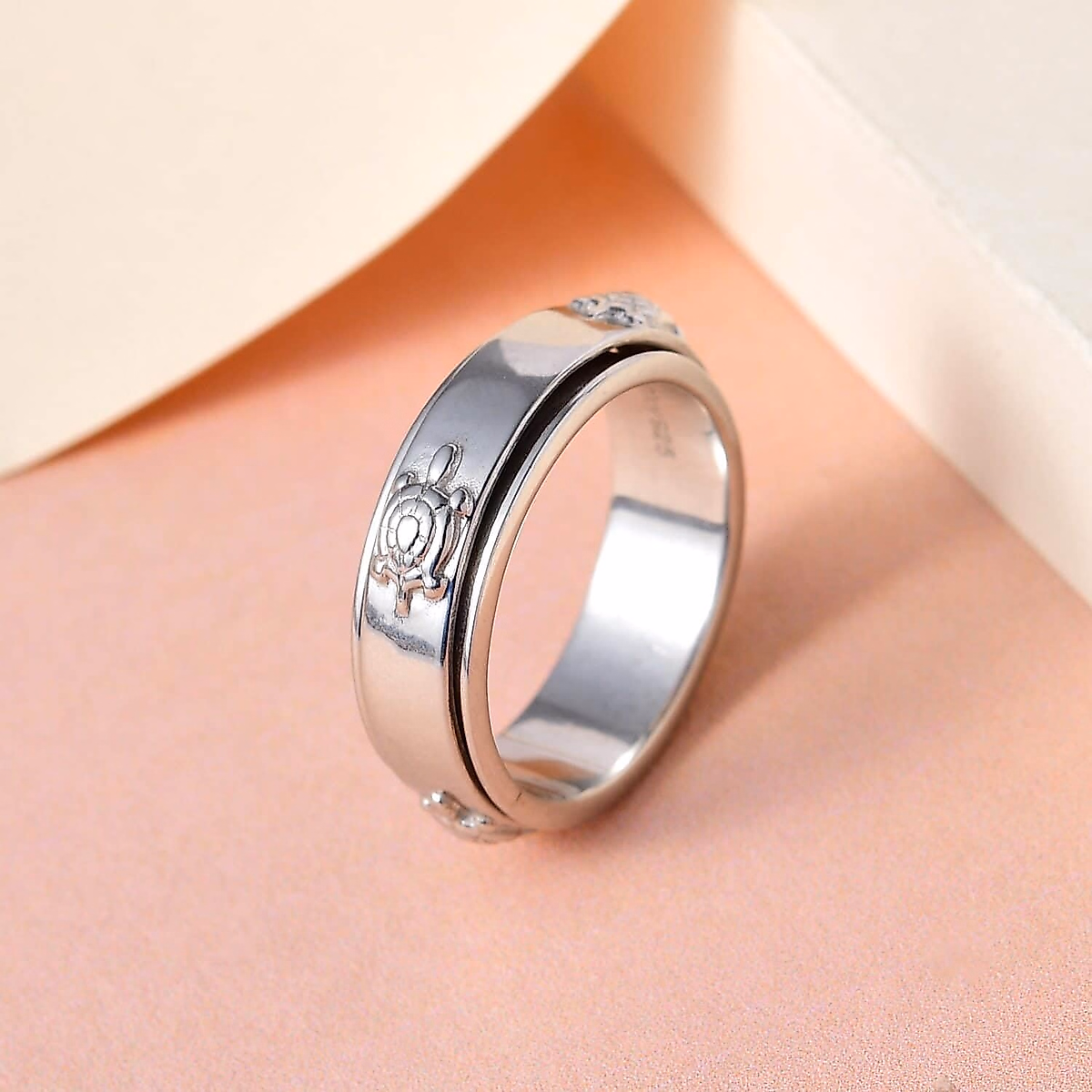 Shop LC Handmade Turtle Spinner Anxiety Ring for Women Jewelry 925 Sterling Silver Band Animal Stress Relief Gifts for Women Size 6 Birthday Gifts