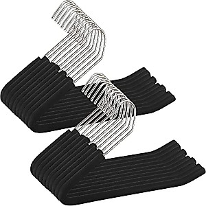 Open Ended Pants Trousers Hangers Foam Coated Pant Hangers Plating Non Slip Anti Rust Chrome Metal Hangers for Closet Easy Slide Pant Jeans Slacks Towel Skirt Organizer, Black (20)