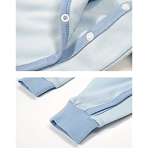 Teach Leanbh Baby Boys Girls 2 Pack Footless Pajamas Cotton Short Sleeve Side Snap Romper Jumpsuit Sleep and Play (Blue+Gray stripe, 12-18 Months)