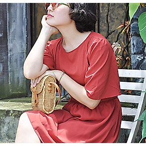 HAANCRAFTS HAAN Women Cellphone Handwoven Wicker Crossbody Wallet Boho Purse Oval Rattan Bag For Summer Beach - Natural Stylish & Chic – Shoulder Real Leather Adjustable Strap