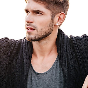 Cubic Zirconia Stud Earrings Princess Cut Square CZ Hypoallergenic 316L Surgical Steel Helix Earrings for Women Men 5 Pairs (C)