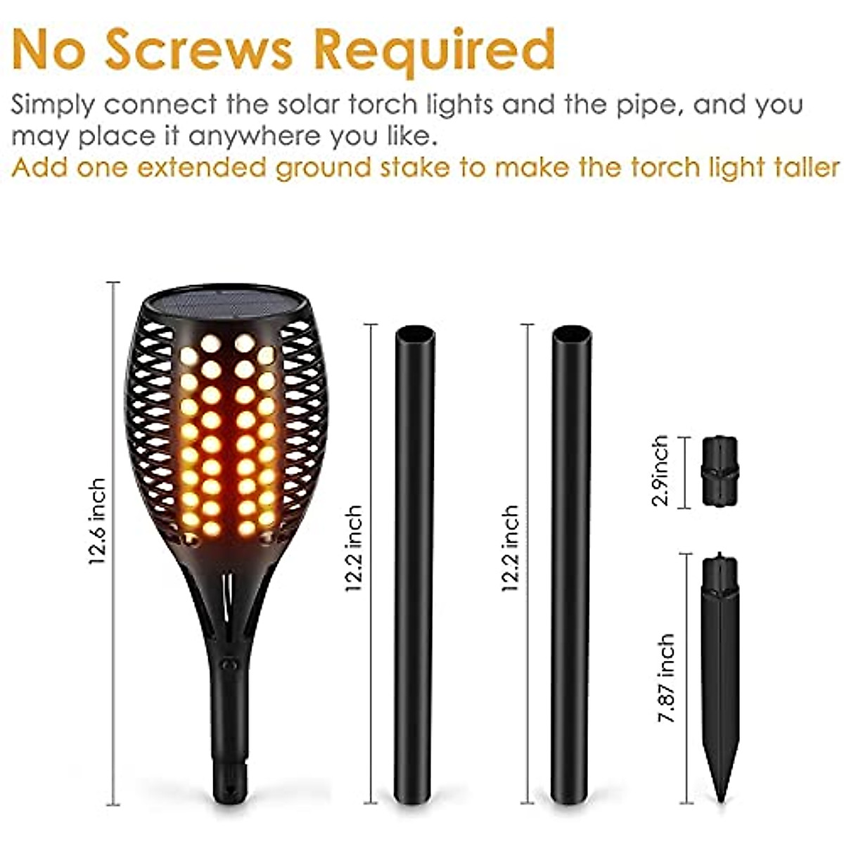 Aityvert Upgraded Larger Solar Torch Lights, Waterproof Outdoor Dancing Flames Lights, Flickering Flames Garden Lights, Landscape Decoration Pathway Patio Lights 43" 96 LED (4 Pack)