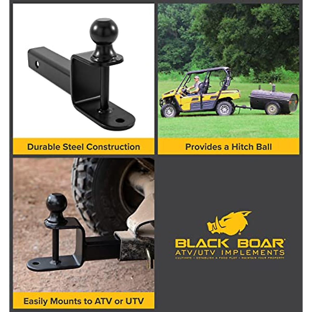 Camco Black Boar ATV/UTV 9" Extended Length Ball Mount, 2-Inch Ball, 2-Inch Shank | Includes (1) Multi-Hitch, (1) 5/8-inch Hitch Pin & (1) Bridge Pin (66081)