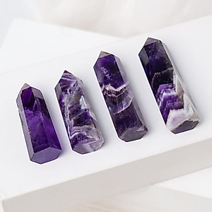Apengshi Amethyst Healing Crystal Tower 2.75-3.14" Crystal Wand Natural Gem Stone 8 Faceted Single Point Chakra for Home Decoration