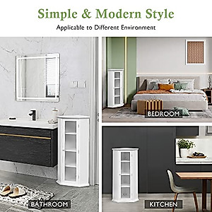 AMNOOL The Independent Bathroom Cabinet with a Glass Door is Suitable for Corner Storage containers in The Bathroom, Living Room and Kitchen, Medium -Density Fiber Board, and Paint with Paint (White)