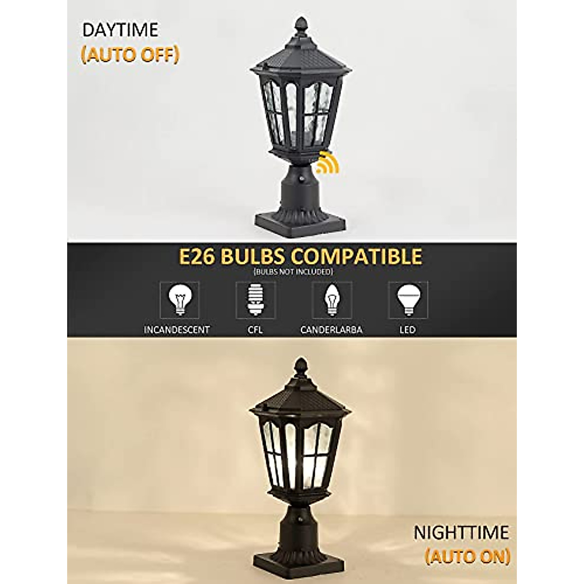GYDZ Post Light Outdoor with 3-Inch Pier Mount Base, 17''H Exterior Post Light Fixture,Waterproof IP65 Classic Die Cast Aluminum with Water Ripple Glass, E26 Base 60W Max,Matte Black