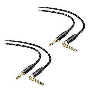 Cable Matters Braided 2-Pack 1/4 Inch TS Right Angle Electric Guitar Cable 6 Feet - Straight to Right Angle Guitar Cord/Guitar Amp Cord/Instrument Cable for Guitar, Bass AMP, Mixer, Equalizer