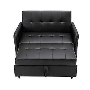 Eafurn Futon Loveseat Couch with Pull Out Bed,3-in-1 Multi-Functional Upholstery Convertible Sleeper Sofa Reclining Chaise Lounge with Adjustable Backrest, Sofacama for Living Room, Small Space