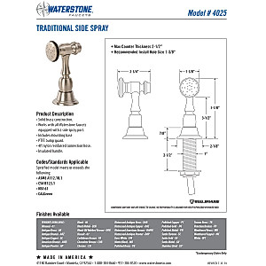 Waterstone 4025-CHB Chocolate Bronze Annapolis Suite Traditional Style Side Spray