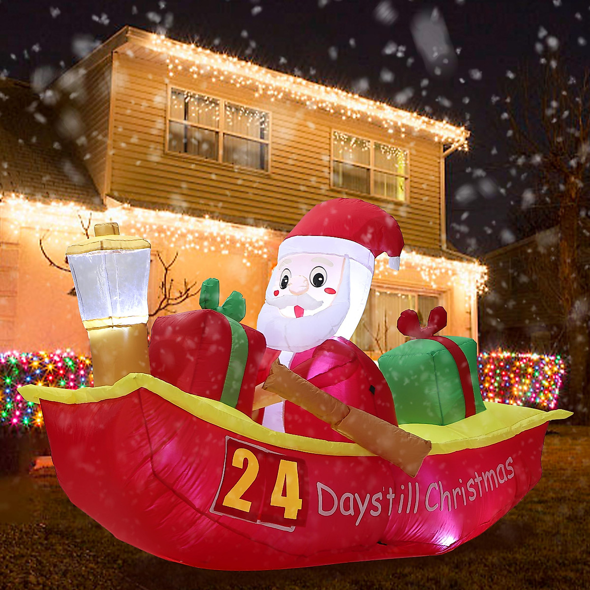 M MINGLE Christmas Inflatables Santa Claus, 7 FT Santa Inflatables Outdoor Decorations Countdown to Christmas, Blow up Yard Decorations Built-in LED Lights for Holiday Lawn Garden