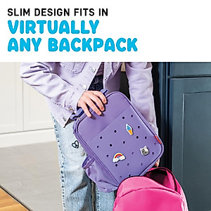 Fit & Fresh Charm Lunch Bag For Kids, Thermal Insulated Lunch Box For Kids Boys & Girls With Shoe Charm Slots For Personalization, School Lunch Box, Purple