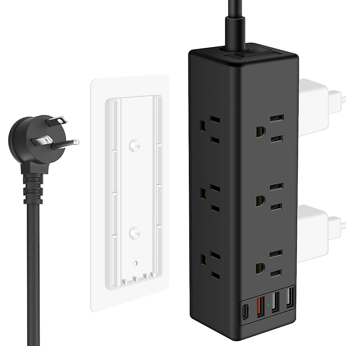 13 in 1 Under Desk Power Strip, Removable Under Desktop Fast Charging Outlet Station with 3 USB A and 1 USB C Ports, Widely Spaced Under Table Surge Protector 1200J, 6FT Extension Cord. (Black)