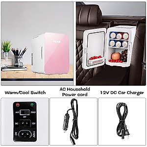 VEVOR Mini Fridge, 10 Liter Portable Cooler Warmer, Skincare Fridge Pink, Compact Refrigerator, Lightweight Beauty Fridge, for Bedroom Office Car Boat Dorm Skincare (110V/12V)