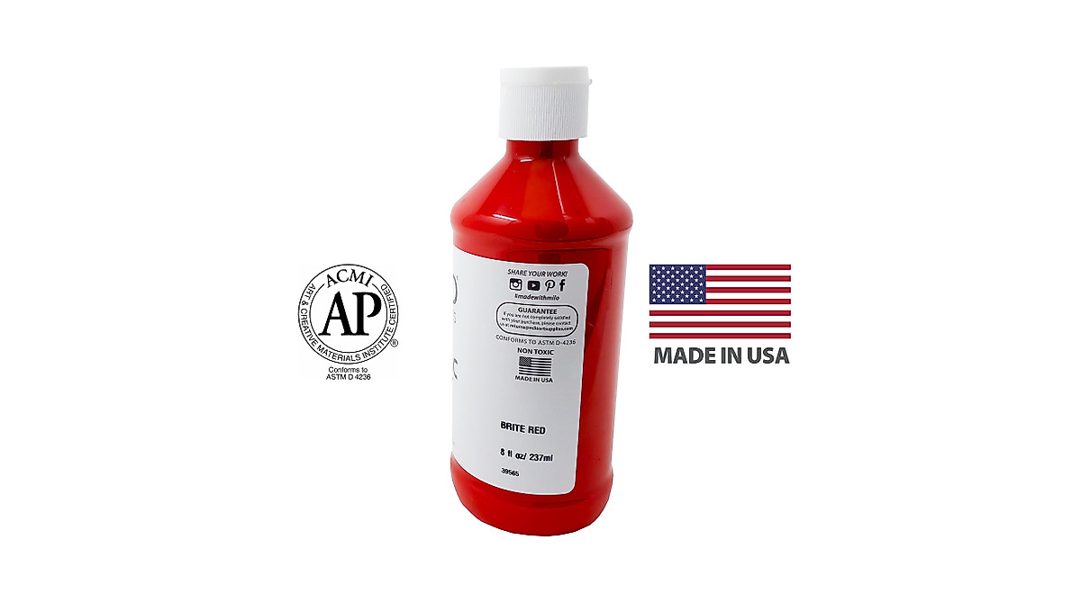 Milo Acrylic Paint Set of 8 Colors – Non-Toxic 8 oz Bottles Made in the USA