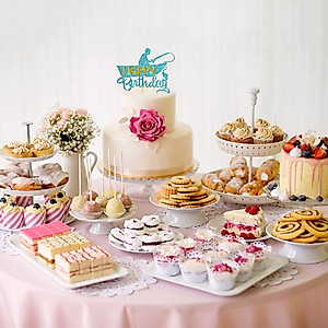 Fisherman Happy Birthday Cake Topper, Glitter Happy 30th 40th 45th 50th 60th 70th Birthday Cake Decoration, Funny Fishing Fisherman Theme Party Supplies - Sky Blue&Golden