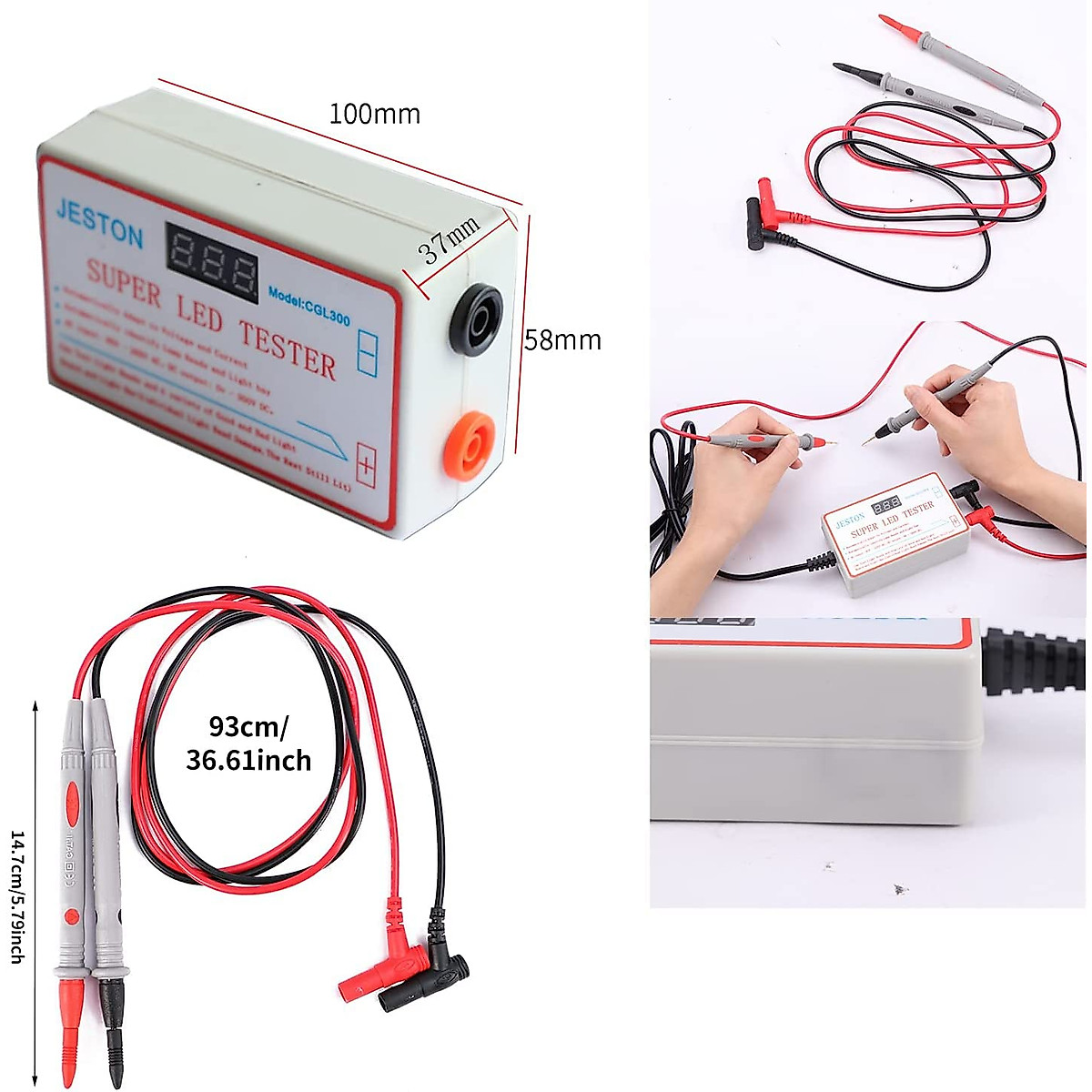 LED Light and TV Backlight Tester, 0-300V Adaptive Voltage LED Strip Lamp Beads Light Source Testing Tool with Gold Plated Pin & Power Cable fits for All LED Light Repairs (Orange)