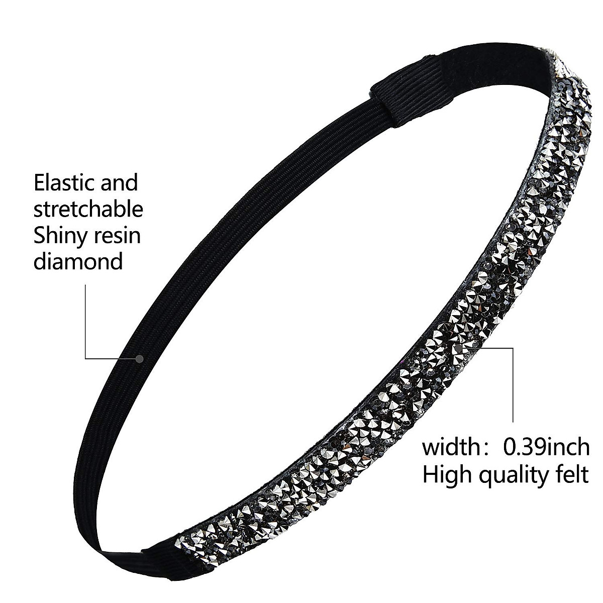 6 Pieces Glitter Headband Non-slip Felt Headband Rhinestone Headband Women's Fabric Headband Hairband for Sports and Yoga