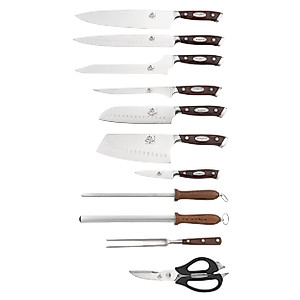 Bavarian Knife Works 12 PCS Kitchen Knife Set, Razor Sharp Blades, Made of German Steel, Ergonomic Pakkawood Handle, Light Weight Easy to Sharpen, No Steak Knives